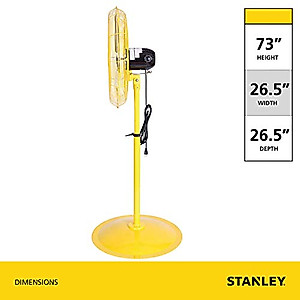 Stanley 24 Inch Oscillating Industrial High Velocity Pedestal Fan - Use for Shop, Garage or Warehouse, All-Metal Construction, 3 Speed Settings (ST-24POSC)