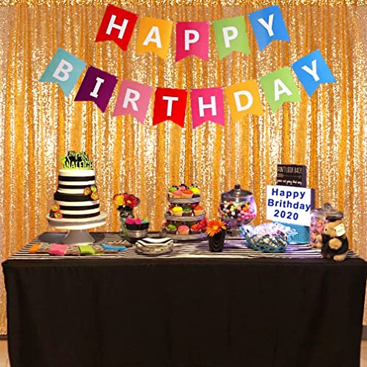 Partisout Sequin Curtain Backdrop 8ftx10ft Sequin Backdrop Sequence Backdrop Party Glitter Backdrop Sparkle Backdrop Wedding Photo Backdrop and Shimmer Backdrop (8ftx10ft, Gold)
