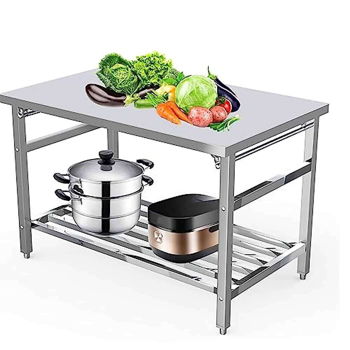 Stainless Steel Folding Table for Prep & Work 48x30 Inches, NSF Commercial Foldable Kitchen Heavy Duty Table with Undershelf for Restaurant, Home and Hotel