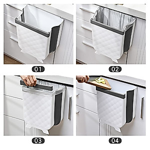 Hanging Folding Garbage Bin 2.4 Gallon Waste Bin, Plastic Waterproof Small Trash Can for Kitchen Bedroom Bathroom White and Blue