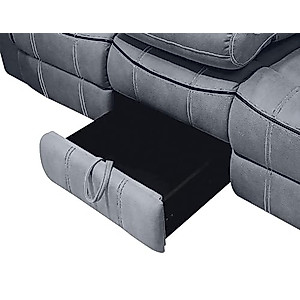 Acme Furniture Zubaida 41" x 87" Modern Velvet Reclining Sofa with USB Dock, 1 Storage Drawer, Tight Back & Seat Cushion, in 2-Tone Gray Finish
