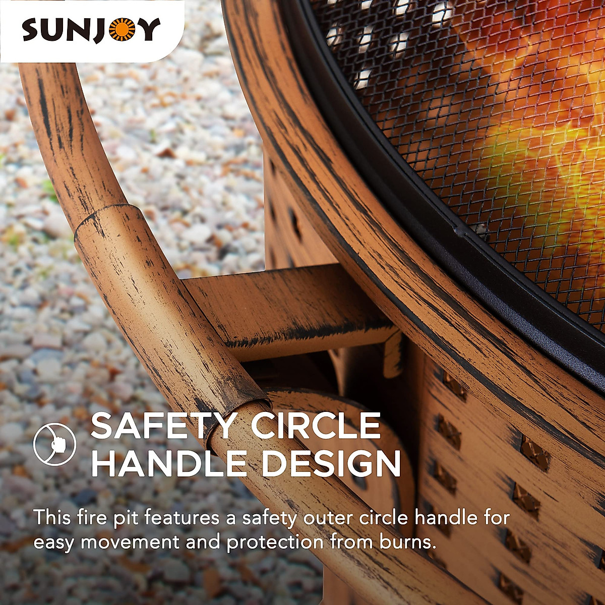 Sunjoy Fire Pit 30 in. Outdoor Wood-Burning Fire Pit, Patio Woven Round Steel Firepit Large Fire Pits for Outside with Spark Screen and Poker