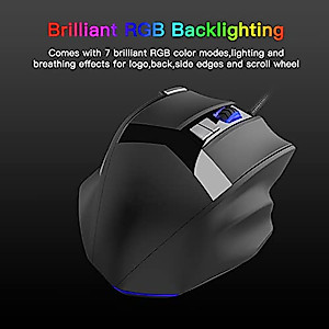 Yolispa USB Wired Mouse 10- Key Gaming Mouse with RGB Light 4- Level Adjustable DPI for Game Daily Office Work