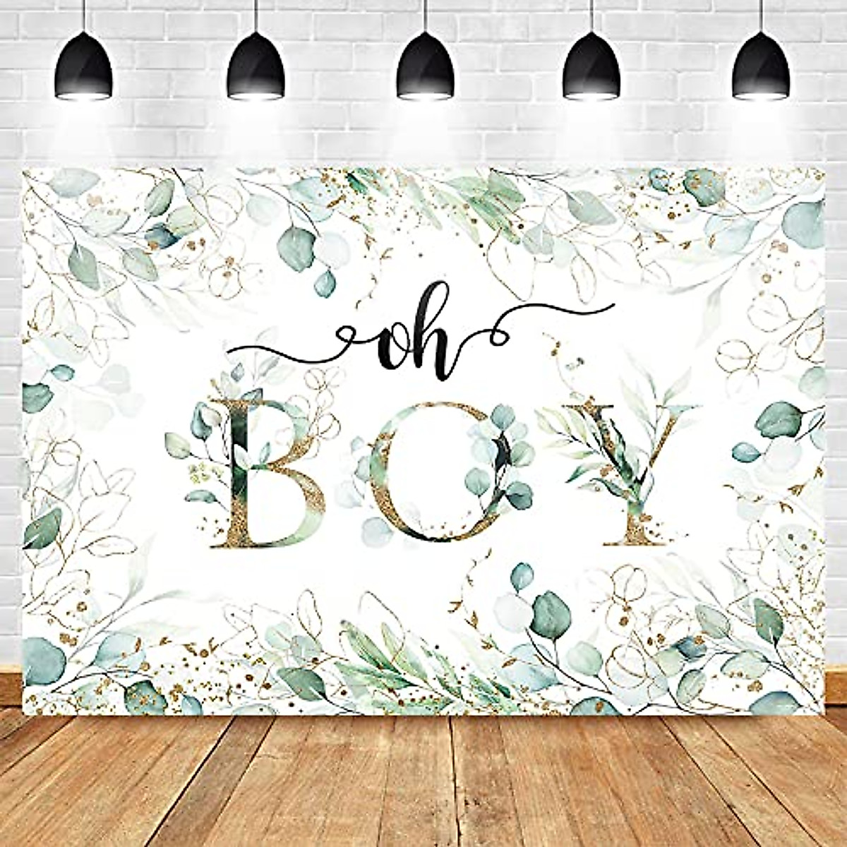 Mocsicka Greenery Boy Baby Shower Backdrop Oh Boy Baby in Bloom Eucalyptus Leaves Baby Shower Party Decorations Botanical Photography Background (7x5ft)
