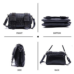 SUKUTU Womens Punk Skull Rivet Shoulder Bag PU Leather Goth Crossbody Bag with Chain Wallet Purse for Girls