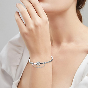 GNOCE Charm Bracelet Stainless Steel Snake Chain Metal Basic Charm Bracelet DIY Bangle with Round shaped Clasp (Stainless Steel, 8.3)