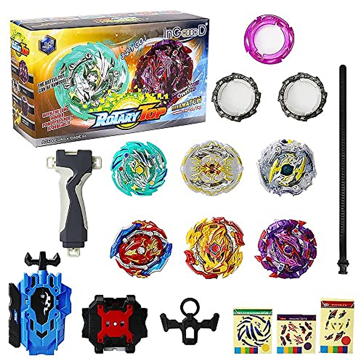 Ingooood Metal Master Fusion Gyro Toys for Kids, 6 Pieces Battling Top Battle Burst High Performance Set with 2 Launchers