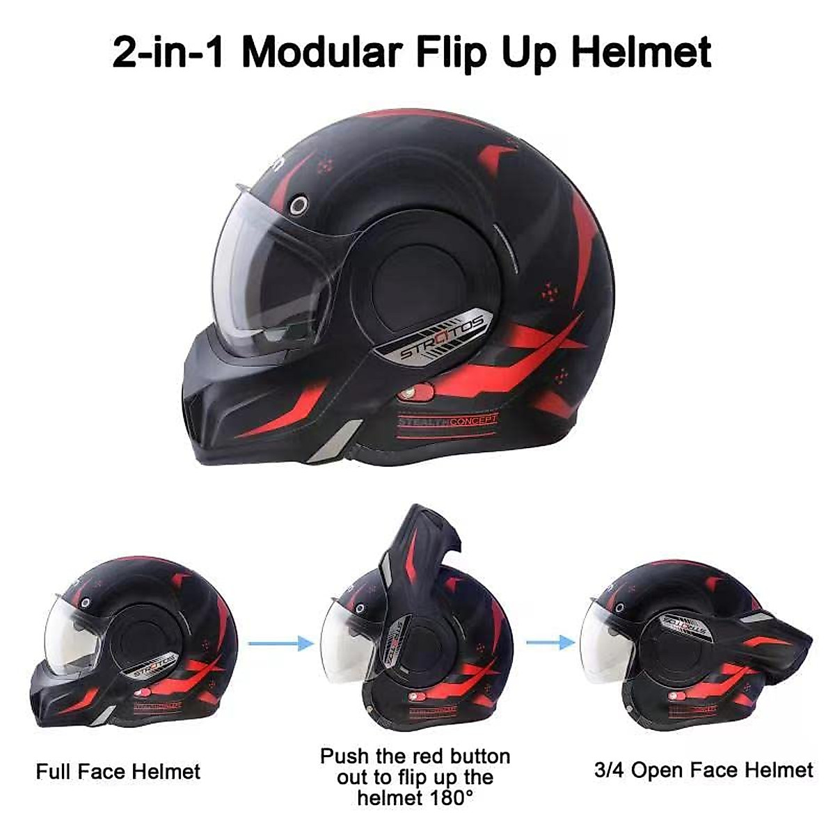 BEON Full Face Motorcycle Helmet DOT Approved, 180° Reversible Chin Guard Modular Pilot Helmet with Anti-Fog Dual Visors for Adult Men Women (S-XXL)