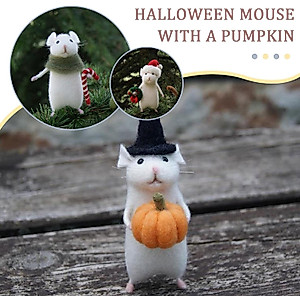 DABATO Halloween Mouse with A Pumpkin, 2024 New Cute Handmade Wool Felt Christmas Mouse Ornament, Needle Felted Pumpkins Animals Decoration, Christmas Home Decoration Gifts (B)