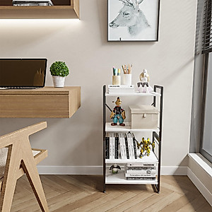 Azheruol 4 Tiers Bookshelf Adjustable White Faux Marble Organizer, Modern Small Bookcase for Small Space,Industrial Wooden Storage Display Rack and Storage Organizer for Living Room Home Office