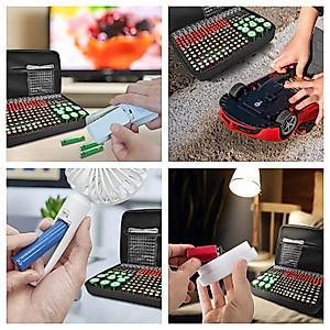 SORFHOUR 250+ Slots Large Battery Storage Organizer Holder, Batteries Organizer Case Storage Box Holder for 2A 3A 4A C D 9V 3V Lithium Button Batteries (Tester Included, NO Batteries)