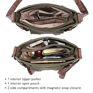 Dasein Top Belted Crossbody Bags for Women Soft Leather Messenger Bag Shoulder Bag Travel Purse (large size-army green)