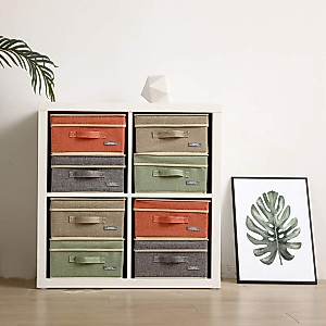 YueYue Linen Collapsible Storage Bins With Lids，Foldable Fabric Storage Bins Boxes，Storage boxes with lids Closet Bin（2 Pack Orange，13in/13in/13in