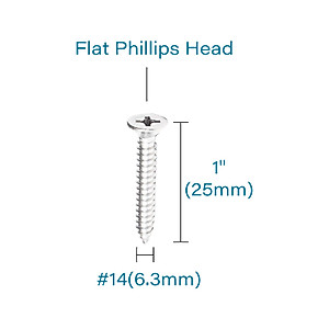 Stainless Steel Wood Screws #14 x 1 Inch Self Tapping Screws 50pcs, Flat Head Phillips 18/8 Stainless Steel Sheet Metal Screws for Cabinet, Wooden, Indoor and Outdoor Use by IMSCREWS
