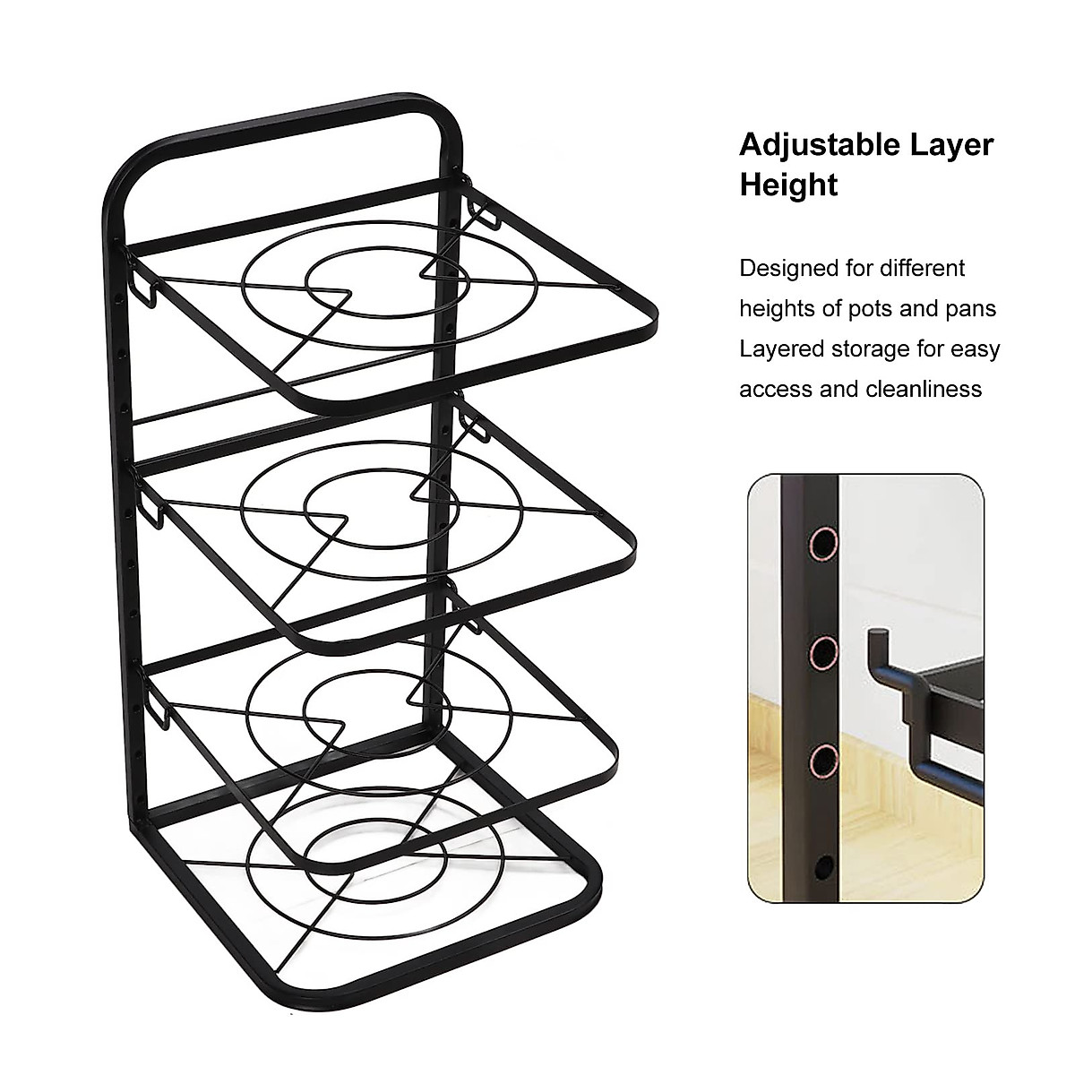 STARNOONTEK Under Sink Organizers and Storage, Kitchen 4 Tiers Adjustable Pots Organizer Space Saving Pan Rack for Under Sink Cabinet Countertopm,Black