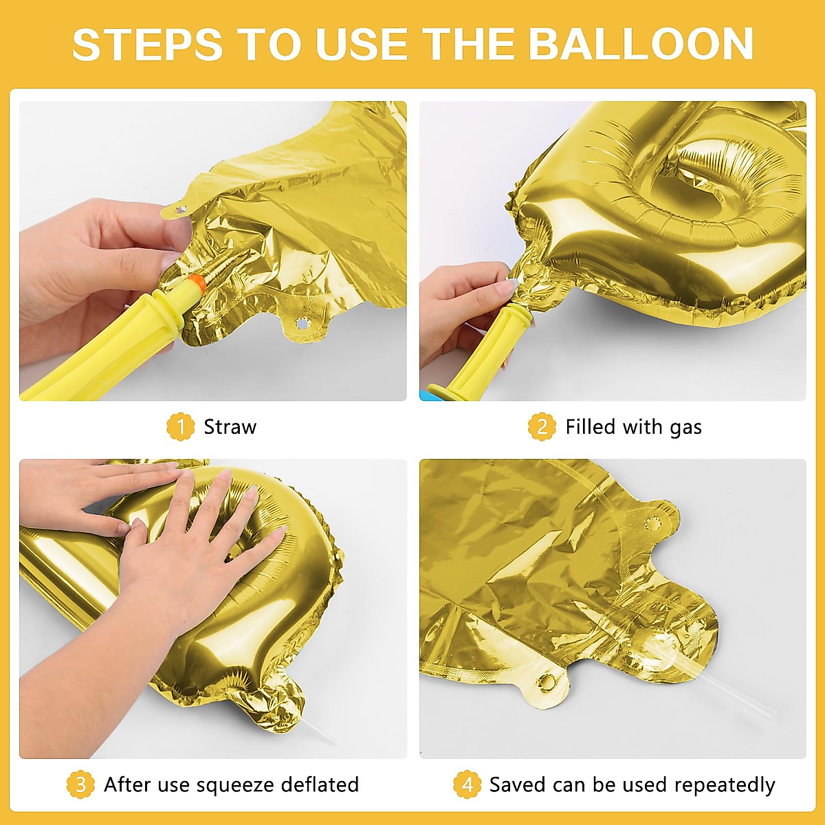 Happy Birthday Banner (3D Gold Lettering) Mylar Foil Letters | Inflatable Party Decor and Event Decorations for Kids and Adults | Reusable, Ecofriendly Fun