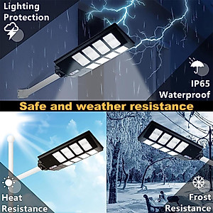 iReCaDaTa 1600W Solar Street Light Outdoor Dusk to Dawn Road Lamp Solar Flood Lights+Pole, IP67 Waterproof 640 LED 6500K LED Flood Outdoor Solar Powered with Motion Sensor for Yard, Path, Garden