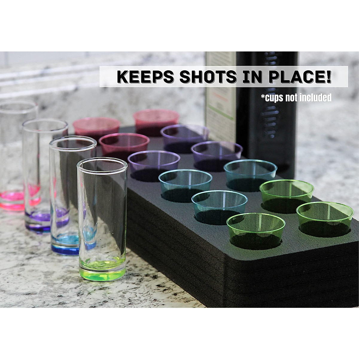 Polar Whale 2 Shot Glass Holders Organizer Modern Tray for Home Kitchen Bar or Club Party Durable Black Foam Serving Rack 14.5 Inches Each Holds 12 Shots