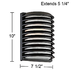 John Timberland Mid Century Modern Wall Light Sconce Black Hardwired 7 1/2" Fixture Slat Grid Metal Frosted Glass for Bedroom Bathroom Vanity Reading Living Room Hallway House Home Decor