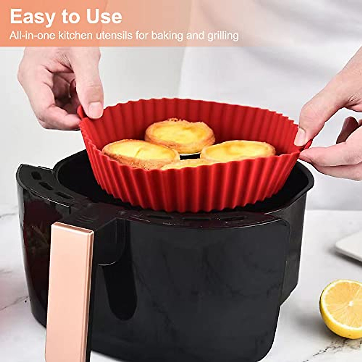 2-Pack 7.2 inch Air Fryer Silicone Liner Silicone Air Fryer Basket Heat Resistant, Reusable Air fryers Silicone Pot Round - Food Safe Air fryer Oven Accessories (Red+Pink)