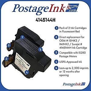 PostageInk.com ISINK2 / IMINK2 / Sure.Jet # 4145144H Non-OEM Ink Cartridge Replacements for IS280 and IM280 Machines, Pack of 2