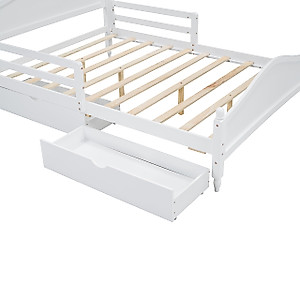 CITYLIGHT Kids Full Bed Frame with Storage Drawers and Rails, Wood Platform Beds with Headboard and Footboard, Full Size Storage Bed with Slat Support for Boys Girls,No Box Spring Needed,White