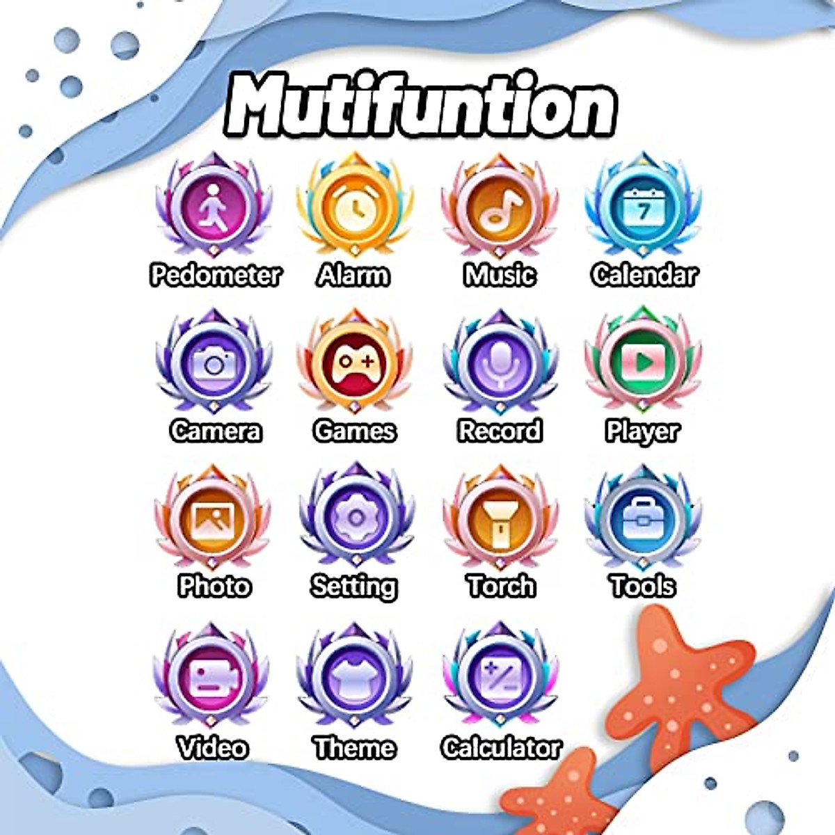 Waterproof Smart Watch for Kids 3-12 Years Boys Girls Learning Toys with 26 Puzzle Games Pedometer Camera Video Recording Music Player Alarm Timer HD Touchscreen Toddler Watch Birthday Gift