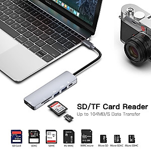 UUETKNN USB C HUB 6 in 1 USB C Laptop Docking Station Dual with 4K HDMI 2 USB 3.0 SDMicro SD Card Reader 87W PD Charging and USB C to A Adapter Compatible grey 6.69 x 3.54 x 0.79 inches