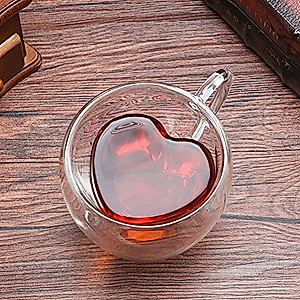CNDota Heart Shaped Double Walled Insulated Glass Coffee Mugs or Tea Cups, Double Wall Glass 8 oz - Clear, Unique & Insulated with Handle