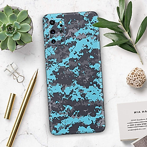 DesignSkinz Bright Turquoise and Gray Digital Camouflage Protective Vinyl Decal Wrap Skin Cover Compatible with The Samsung Galaxy S20 (Screen Trim & Back Glass Skin)