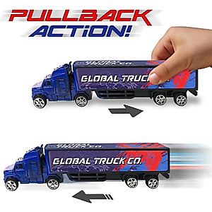 ArtCreativity Semi Truck Toys for Boys, Set of 2, Pull Back Truck Toys for Kids in Red & Blue, Trailer Trucks for Hours of Pretend Play, Unique Toy Car Party Decorations and Boys’ Room Decor