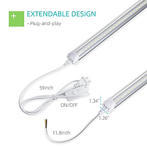 SUERCAI.YO LED Shop Light 4FT, 50W 7000lm Super Bright 6500K, Clear Cover, V-Shape, T8 LED Light Fixture, LED Shop Lights for Garage Workbench Workshop, Plug and Play(2 Pack)