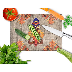 Caroline's Treasures 8743LCB Thanksgiving Turkey Pilgram Fleur de lis Glass Cutting Board Large Decorative Tempered Glass Kitchen Cutting and Serving Board Large Size Chopping Board