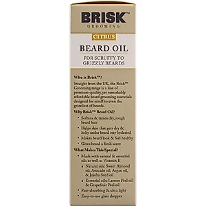 Brisk Beard Grooming Oil Liquid, Citrus for Beard Hair, 1.7 Oz