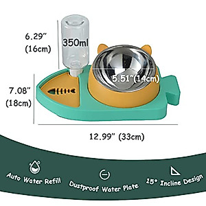 Pet Bowl Food and Water Two in One Feeder Anti-Choking Stainless Steel Dog Cat Bowl Kit Removable Automatic Water Refill No Spill Dripless Water Bottle Feeding Bowl (Blue)