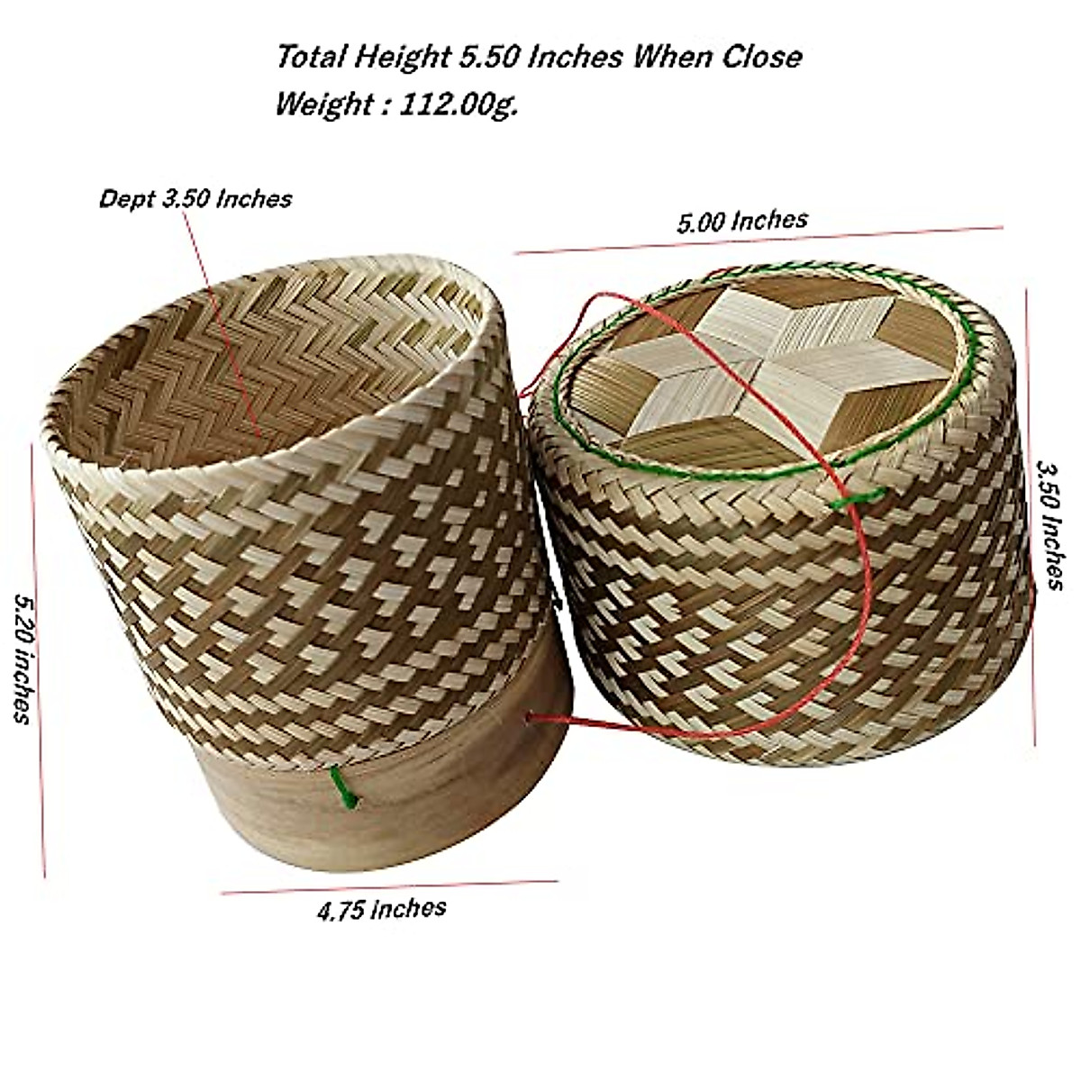 Heavens Tvcz Serving Basket Bamboo Sticky ''KRA-Tip'' Thai Laos Rice Handmade Traditional Weave Wickerwork Vegetable Based Dye Serving Travel Picnic Keeping Rice After Steaming Keep Sticky Rice Warm