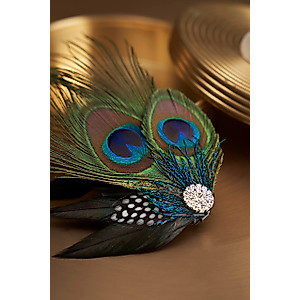 BABEYOND Peacock Feather Hair Clip Peacock Fascinator with Rhinestones Roaring 20s Peacock Flapper Fascinator 1920s Peacock Hair Accessories (Style 1)