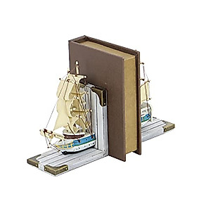 Deco 79 Wood Sail Boat Bookends with Real Boat Rigging, Set of 2 6"W, 9"H, White