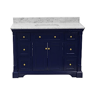 Sydney 48-inch Bathroom Vanity (Carrara/Royal Blue): Includes Royal Blue Cabinet with Authentic Italian Carrara Marble Countertop and White Ceramic Sink