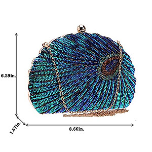 LIFEWISH Women's Unique Luxury Sequins Beaded Evening Bag Wedding Bridal Party Prom Clutch Purse tote Handbag（Peacock blue） (style G)