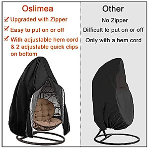 Oslimea Patio Hanging Egg Chair Cover, Waterproof with Zipper, Wind-Proof Swing Egg Chair Cover with Bottom Buckle, Outdoor Wicker Single Seat Egg Chair Covers, Black