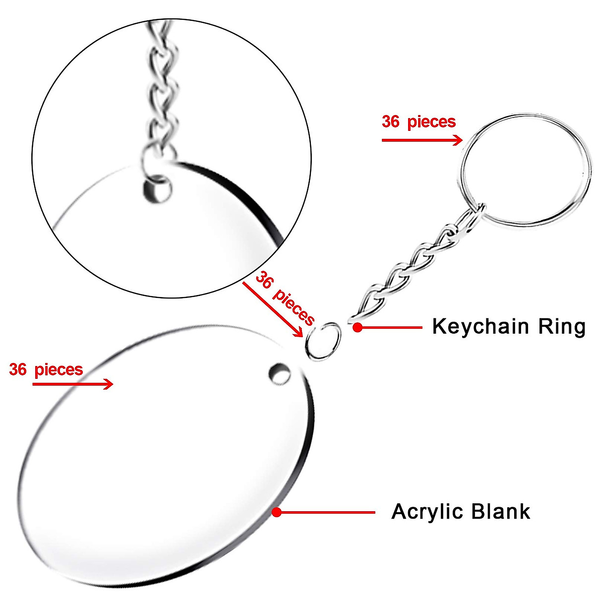 Duufin 108 Pieces Acrylic Keychain Blanks with Key Chain Rings 2 Inch Acrylic Round Ornament Blanks with Hole Clear Acrylic Circle Disc Blank for DIY Projects and Crafts