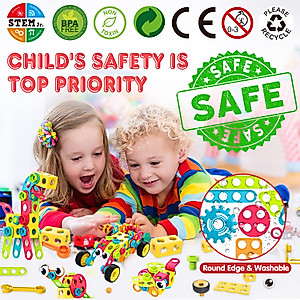 NXONE 195 PCS Educational STEM Toys for Boys and Girls Ages 3 4 5 6 7 8 9 10 Construction Building Blocks Toy Building Sets Kids Toys Creative Activities Games with Storage Box