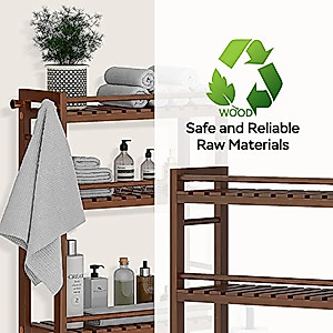 HENGYANG Over The Toilet Storage, 3-Tier Wooden Bathroom Shelf Over Toilet with 2 Hooks & Toilet Paper Holder, 20 inch Over Toilet Shelf Organizer for Bathroom, Restroom, Guardrail to Prevent Toppling