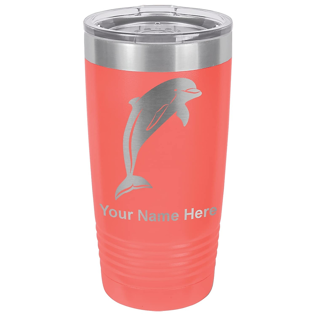 LaserGram 20oz Vacuum Insulated Tumbler Mug, Dolphin, Personalized Engraving Included (Coral)
