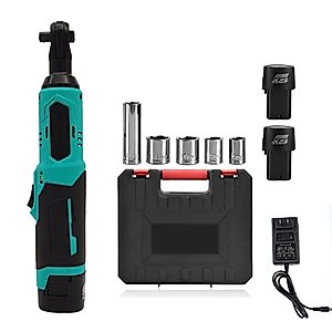 Cordless Electric Ratchet Wrench Set 3/8" 5 Sockets 45 Ft-lbs 12V Power Ratchet Tool Kit with 2 Packs 2000mAh Lithium-Ion Batteries and Fast Charger