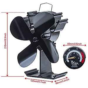 HEUNGBERANT Wood Burning Stove Fan Heat Powered Fireplace Fan for WoodLog BurnerFireplace, Black… (I shape with thermometer)