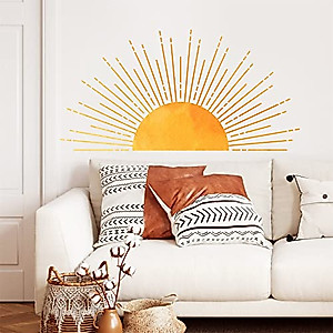 Half Sun Wall Decal Large Wall Decal Sunshine Wall Stickers Vinyl Wall Decals Nursery Wall Sticker Peel and Stick for Kids Playroom Bedroom Living Room Wall Art Decor