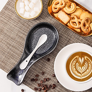 KQRIV Ceramic Spoon Rest for Stove Top - Extra Large Navy Porcelain Spoon Rest for Kitchen Counter, 8.6 Inch Heat Resistant Cooking Utensil Rest - Dishwasher Safe