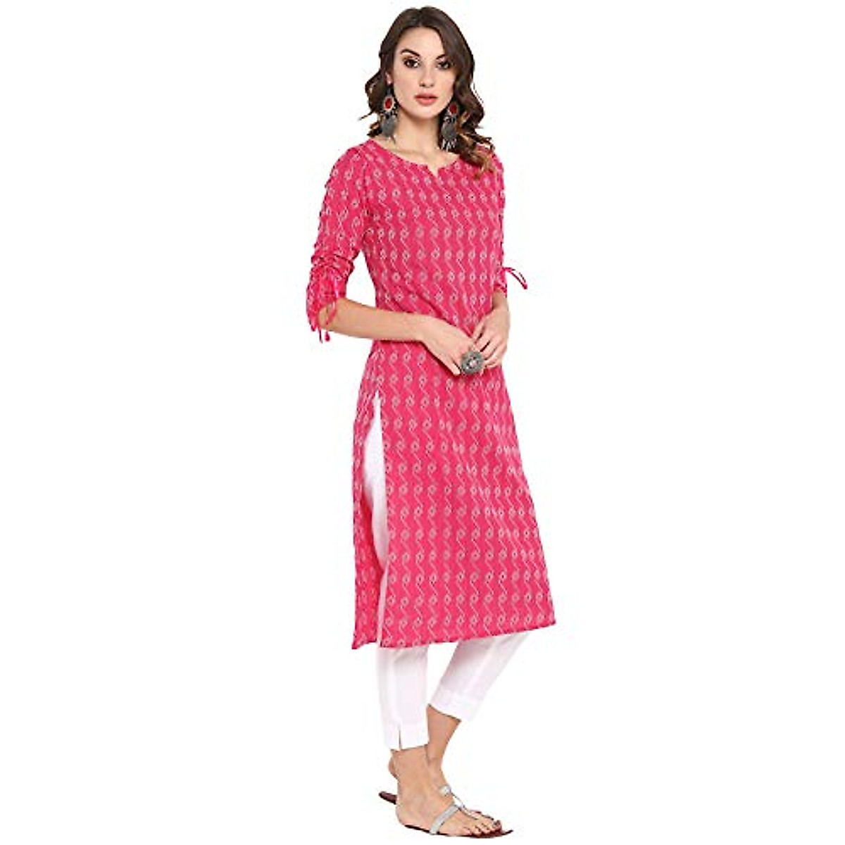 Janasya Indian Women's Pink Pure Cotton Kurta(JNE3405-KR-S)